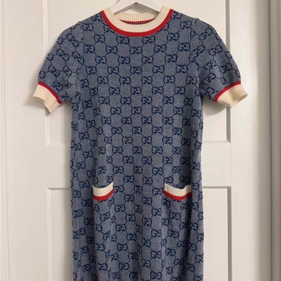 Gucci | Dresses | Gucci Blue And Cream Mini Dress | Poshmark